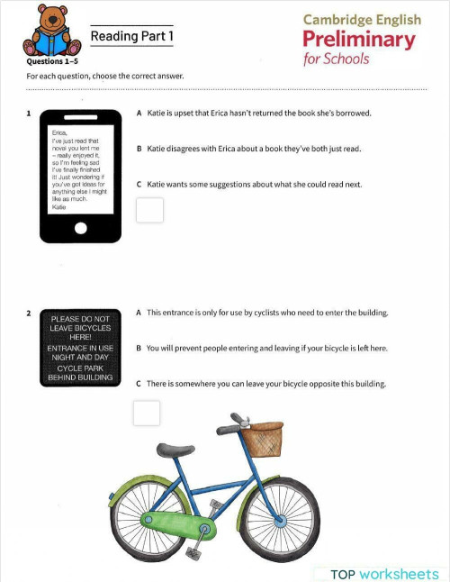 PET Reading Exercise parts 1 - 4. Interactive worksheet | TopWorksheets