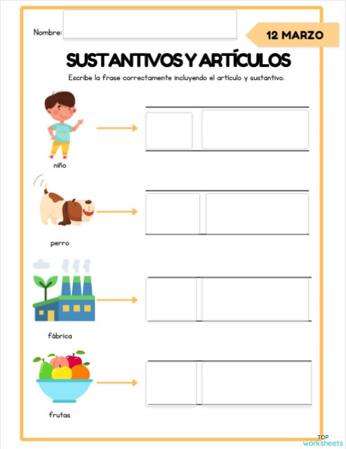 SUSTANTIVOS Y ARTÍCULOS. 12 MARZO MAESTRA MAGALY. Ficha interactiva ...