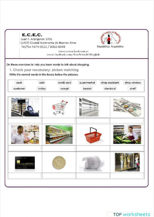 Shopping excercise. Interactive worksheet | TopWorksheets