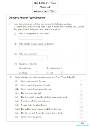 The Little Fir Tree. Interactive worksheet | TopWorksheets