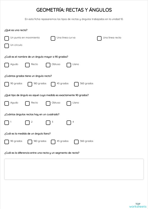GEOMETRÍA: RECTAS Y ÁNGULOS. Ficha interactiva | TopWorksheets