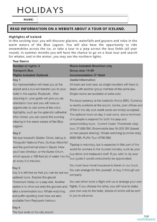 READING: Holidays. Interactive worksheet | TopWorksheets