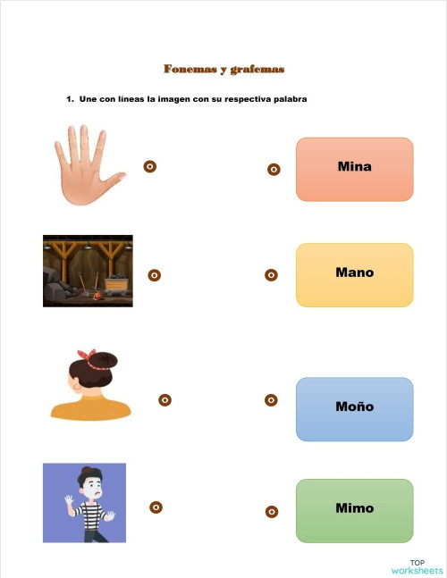 Fonemas y Grafemas "m"/"a"/"n"/"o". Ficha interactiva | TopWorksheets