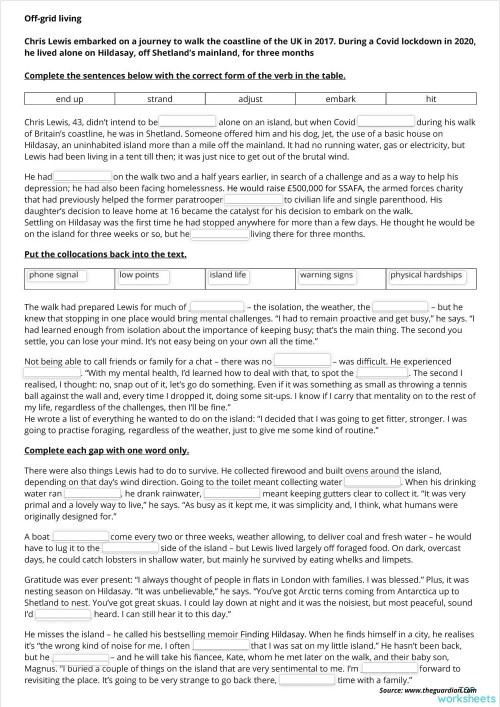 off-grid living. Interactive worksheet | TopWorksheets