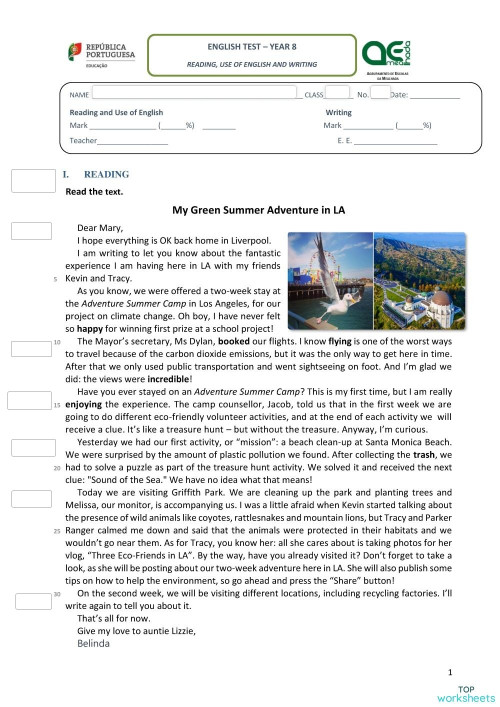 8thGrade Test 3 Reading Aloud José. Interactive worksheet | TopWorksheets