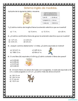 Medidas inglesas. Ficha interactiva | TopWorksheets