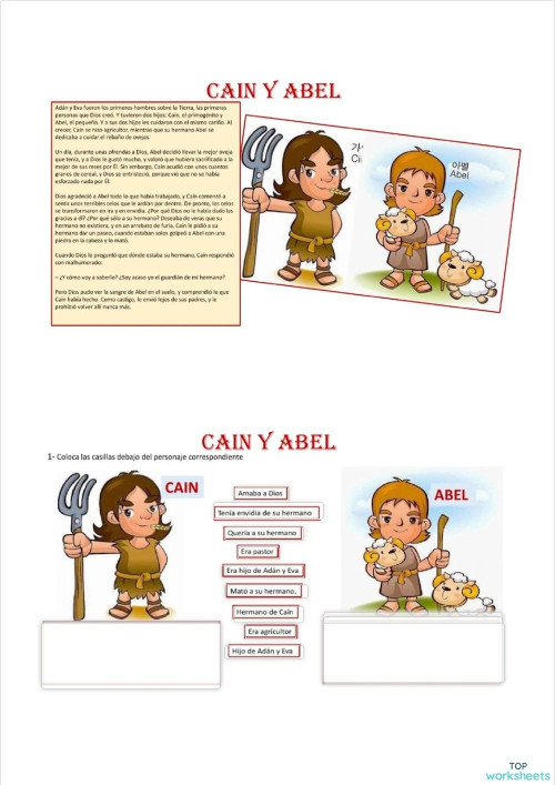 Cain y Abel 3º. Ficha interactiva | TopWorksheets