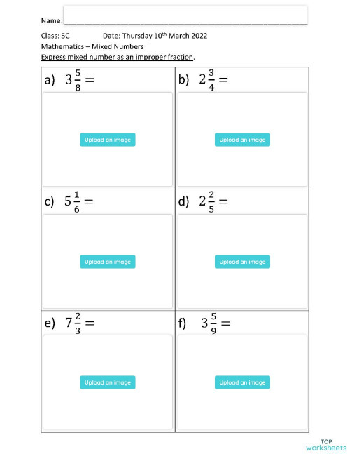 Express as an Improper Fraction. Interactive worksheet | TopWorksheets