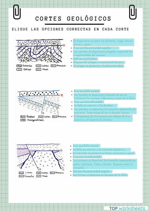 Cortes geológicos: fichas interactivas y ejercicios online | TopWorksheets