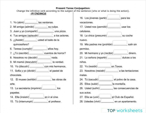 -IR Verbs in Present Tense. Ficha interactiva | TopWorksheets