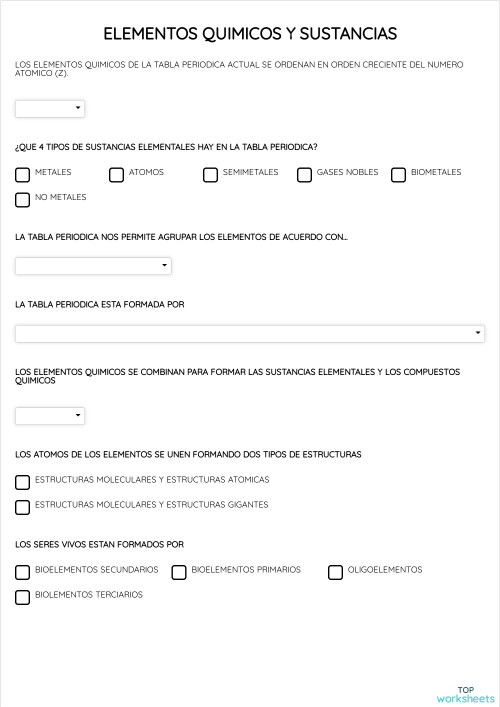 ELEMENTOS QUIMICOS Y SUSTANCIAS. Ficha interactiva | TopWorksheets