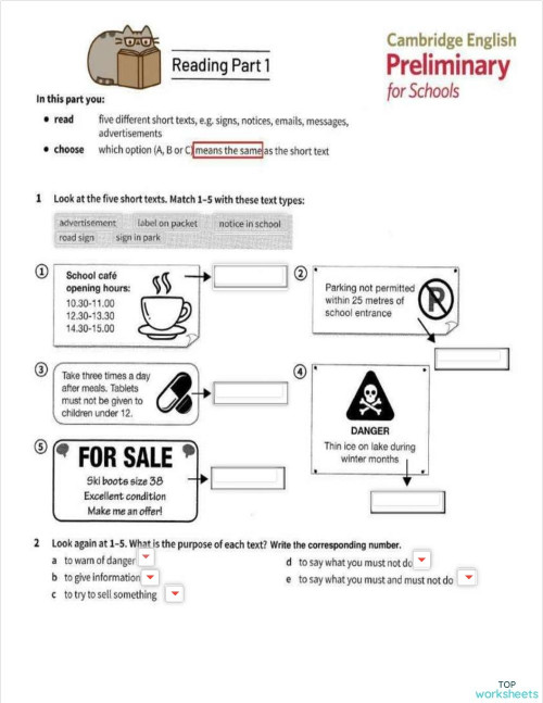 PET READING PART 1. Interactive worksheet | TopWorksheets