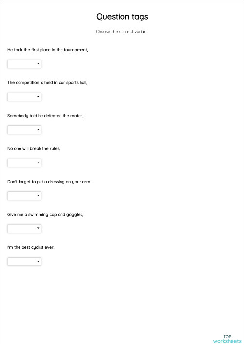 Question tags. Interactive worksheet | TopWorksheets