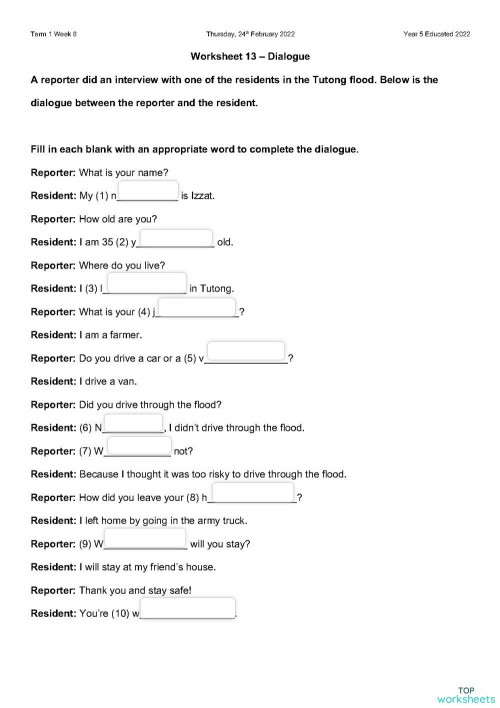 5Educated Worksheet 13 - Dialogue. Interactive worksheet | TopWorksheets