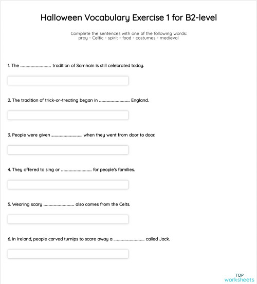 Halloween Vocabulary Exercise 1 for B2-level. Interactive worksheet ...