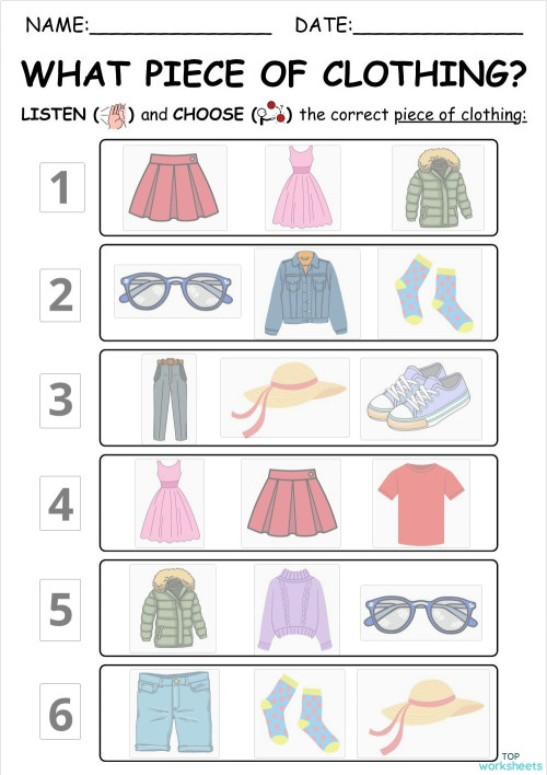 What piece of clothing?. Interactive worksheet | TopWorksheets