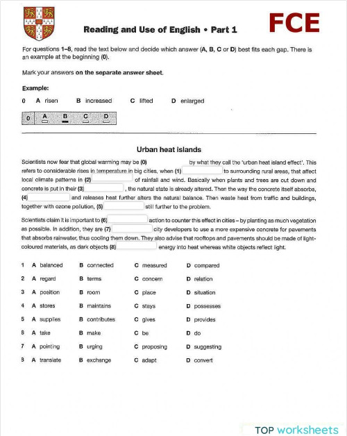 FCE Use of English parts 1-4. Interactive worksheet | TopWorksheets