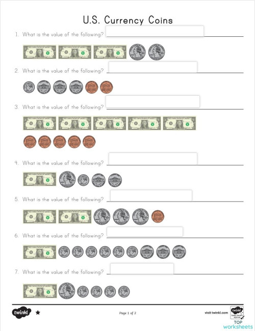 counting coins and bills. Interactive worksheet | TopWorksheets