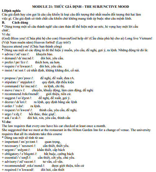 MODULE 21: THỨC GIẢ ĐỊNH - THE SUBJUNCTIVE MOOD. Interactive worksheet ...
