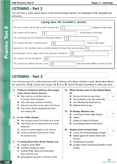 Listening - PARTS 2-3. Interactive worksheet | TopWorksheets