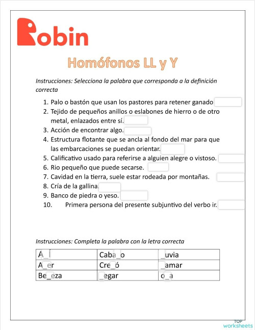 Homófonos LL y Y. Ficha interactiva | TopWorksheets