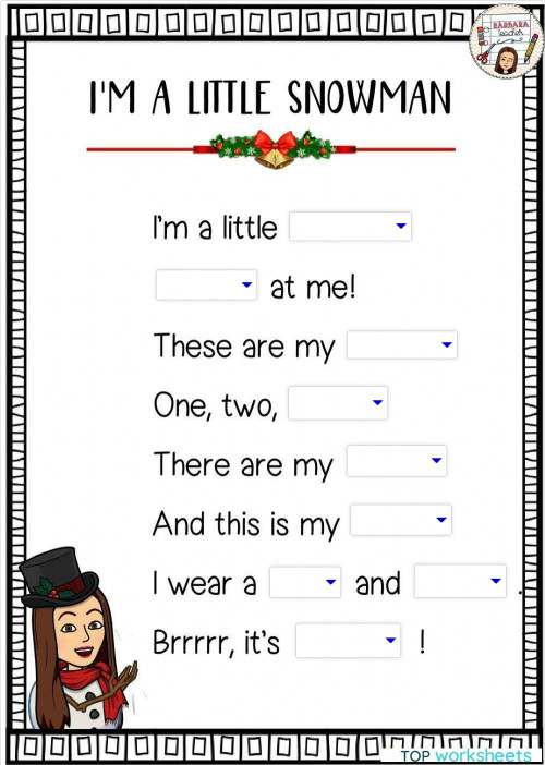I'm a little snowman poem. Interactive worksheet | TopWorksheets