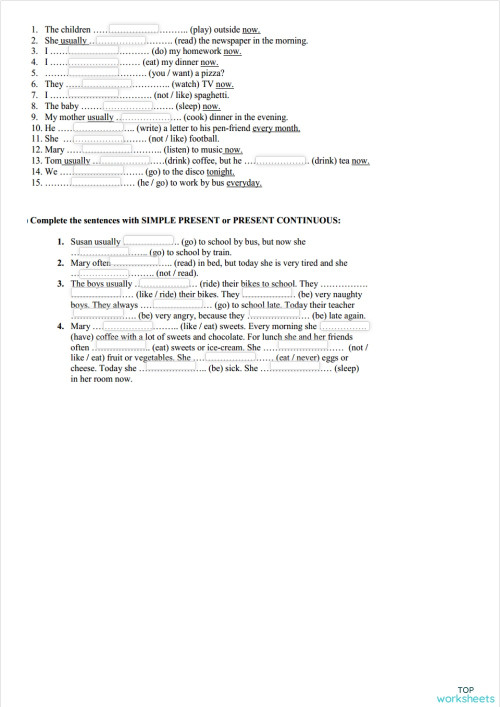 PRESENT CONTINUOUS or SIMPLE PRESENT. Interactive worksheet | TopWorksheets