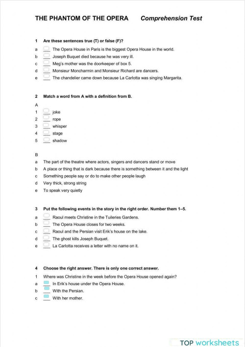 The phantom of the opera. Interactive worksheet | TopWorksheets