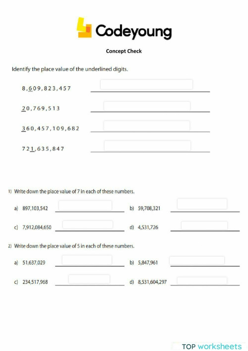 Understanding 10 Digit numbers Concept HW. Interactive worksheet ...