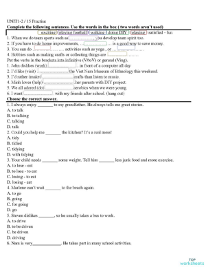 UNIT 1-2 15PRACTISE -grade 8. Interactive worksheet | TopWorksheets