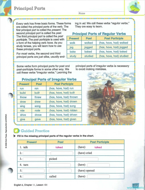 Chapter 11: Lesson 101: Principal Parts Pg 197. Interactive worksheet ...