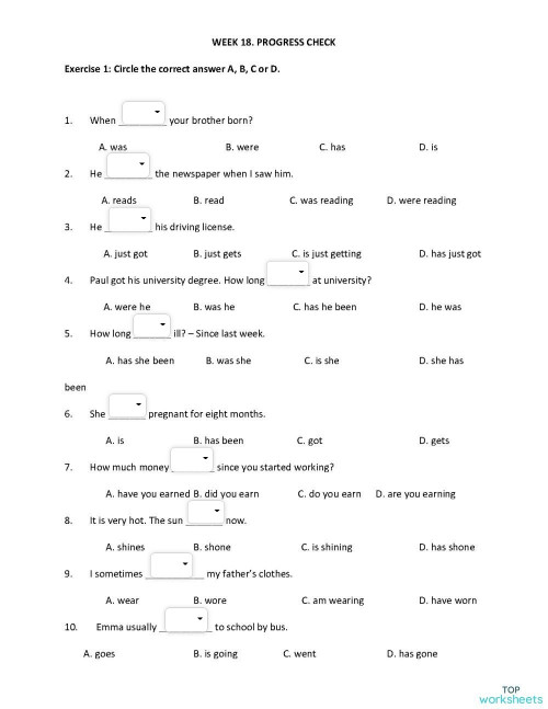 Week 18 - Progress check. Interactive worksheet | TopWorksheets