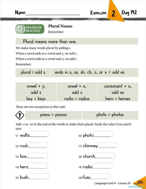 Lesson 29: Pg 285-286 Grammar Practice Ex 2. Interactive worksheet ...