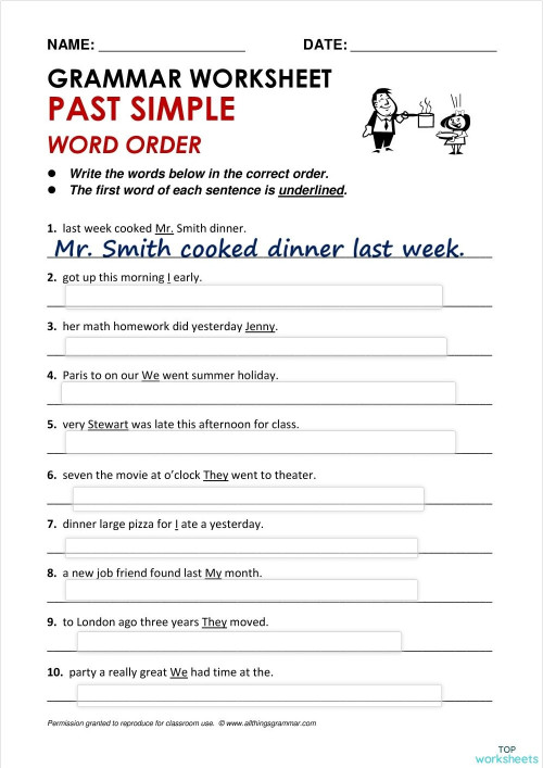 Past tense word order. Interactive worksheet | TopWorksheets