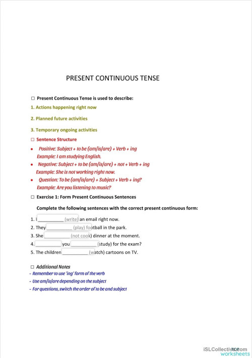 Present continuous tense. Interactive worksheet | TopWorksheets