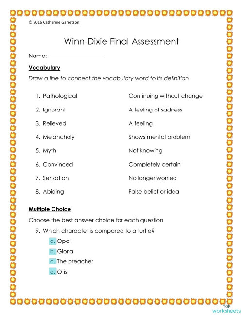 Because of Winn-Dixie Test. Interactive worksheet | TopWorksheets