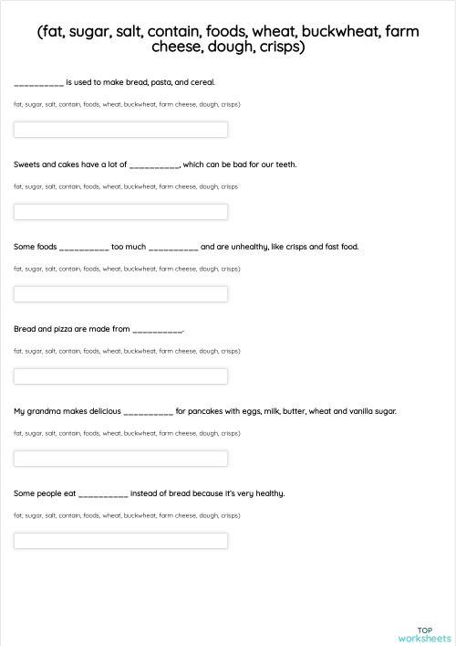 (fat, sugar, salt, contain, foods, wheat, buckwheat, farm cheese, dough ...