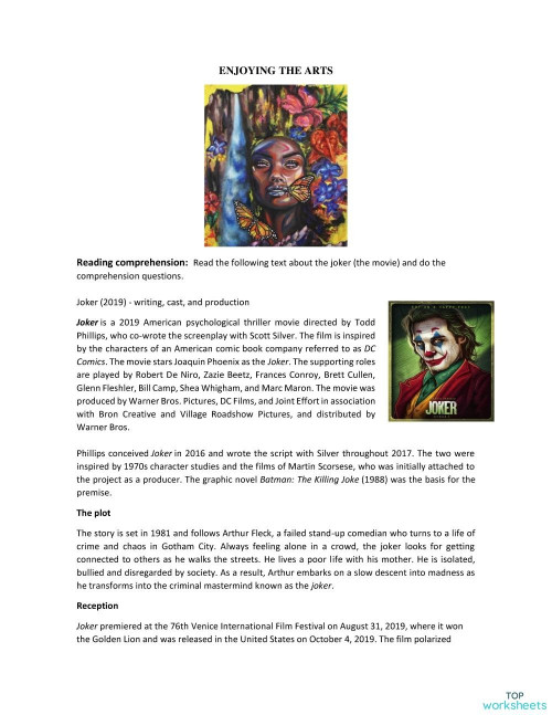 Enjoying the arts. Interactive worksheet | TopWorksheets