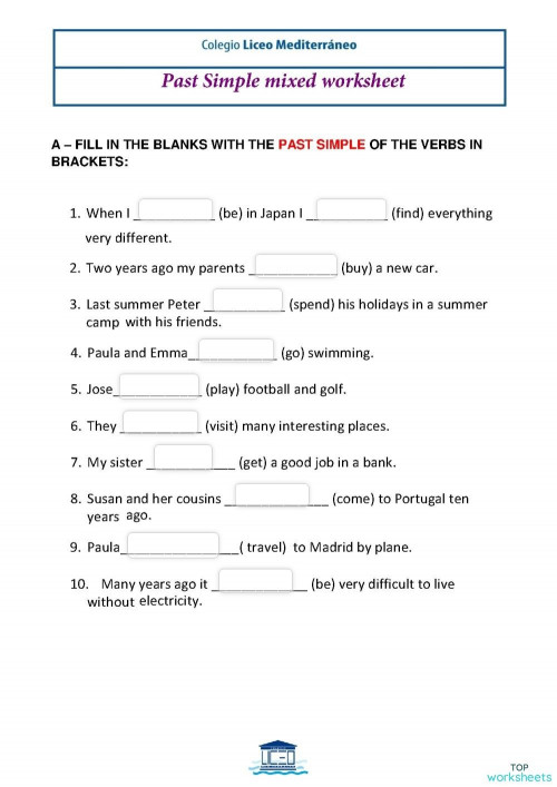 Past simple mixed. Interactive worksheet | TopWorksheets