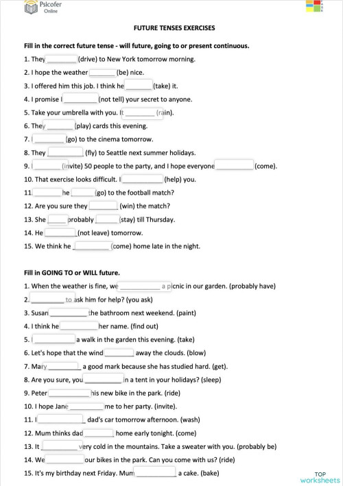 Future forms(will, going to or present continuous). Interactive worksheet | TopWorksheets