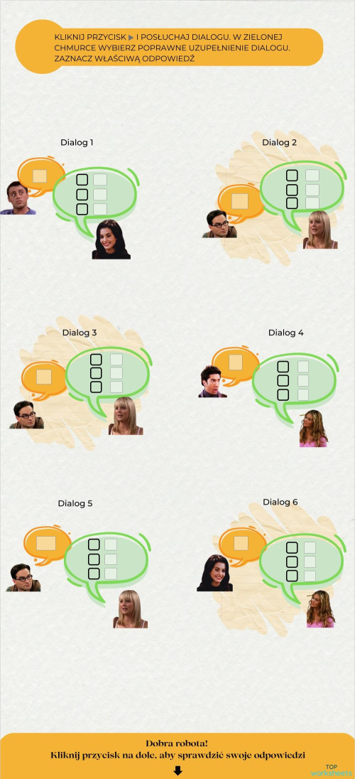 kurs lekcja 1 zadanie 3 dialogi. Interaktywny arkusz | TopWorksheets