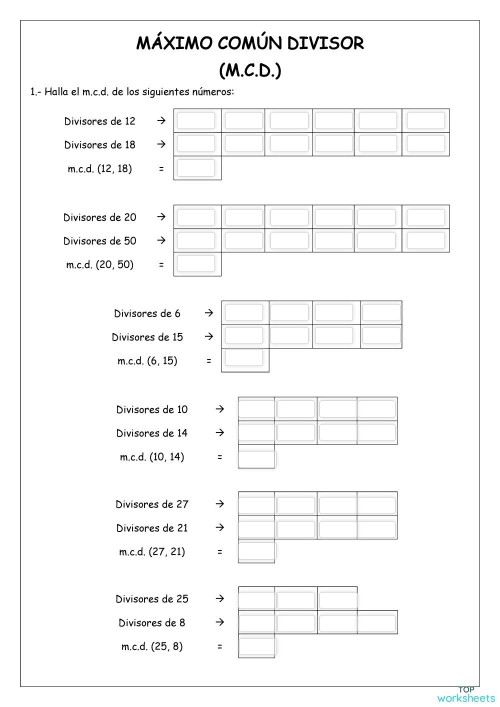 MCM y MCD (método artesanal). Ficha interactiva | TopWorksheets