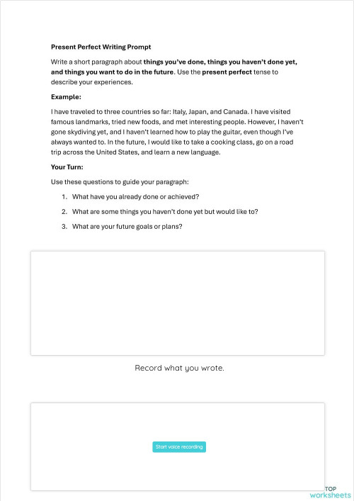 Day 6 Present Perfect writing and speaking. Interactive worksheet ...