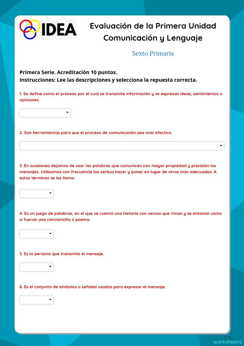Evaluación de la Primera Unidad Comunicación y Lenguaje. Ficha ...