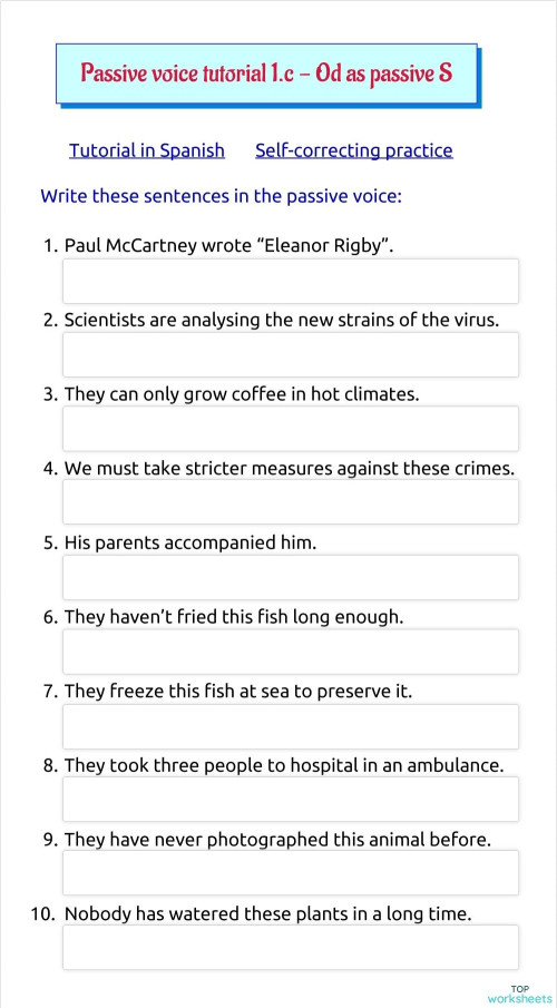 Passive voice tutorial 1c - Od as passive S. Interactive worksheet | TopWorksheets
