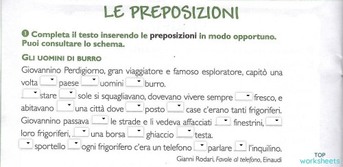 Le preposizioni semplici e articolate. Scheda interattiva | TopWorksheets