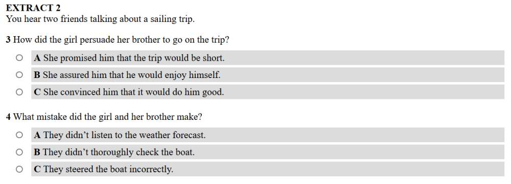 Test 4 CAE Practice Tests PAPER 3 - LISTENING PART 1. Interactive ...