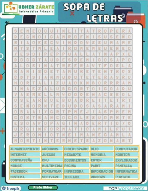 Sopa de letras informática. Ficha interactiva | TopWorksheets