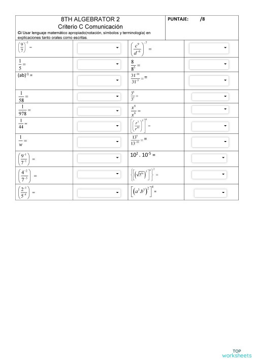 Algebrator 2 B1. Ficha interactiva | TopWorksheets