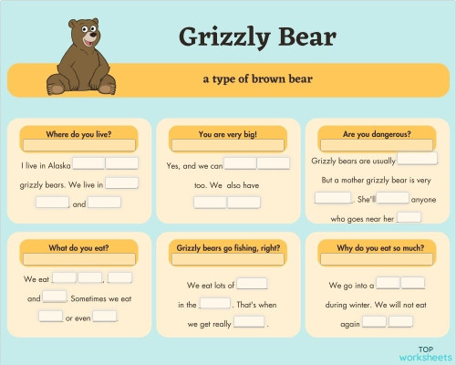 Meet the animals - Grizzly Bear. Interactive worksheet | TopWorksheets